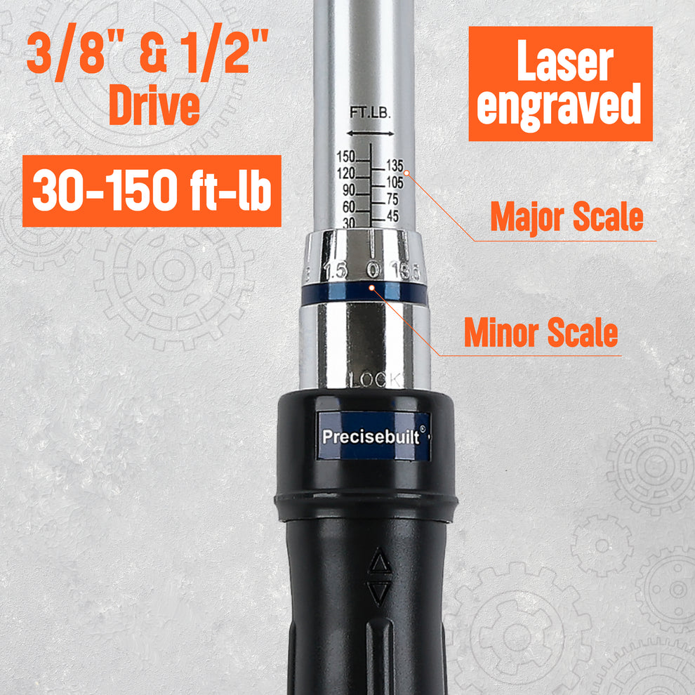 3/8" x 1/2" Dual-Drive 30-150 ft-lb Click Tech Torque Wrench – Precisebuilt Shop
