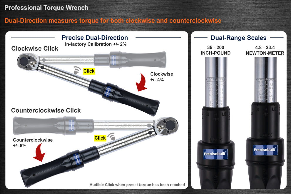 3/8" Drive 35-200 in-lb (Nm) Dual-Direction Click Pro Torque Wrench – Precisebuilt Shop