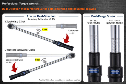 1/2" Drive 25-250 ft-lb (Nm) Dual-Direction Click Pro Torque Wrench – Precisebuilt Shop